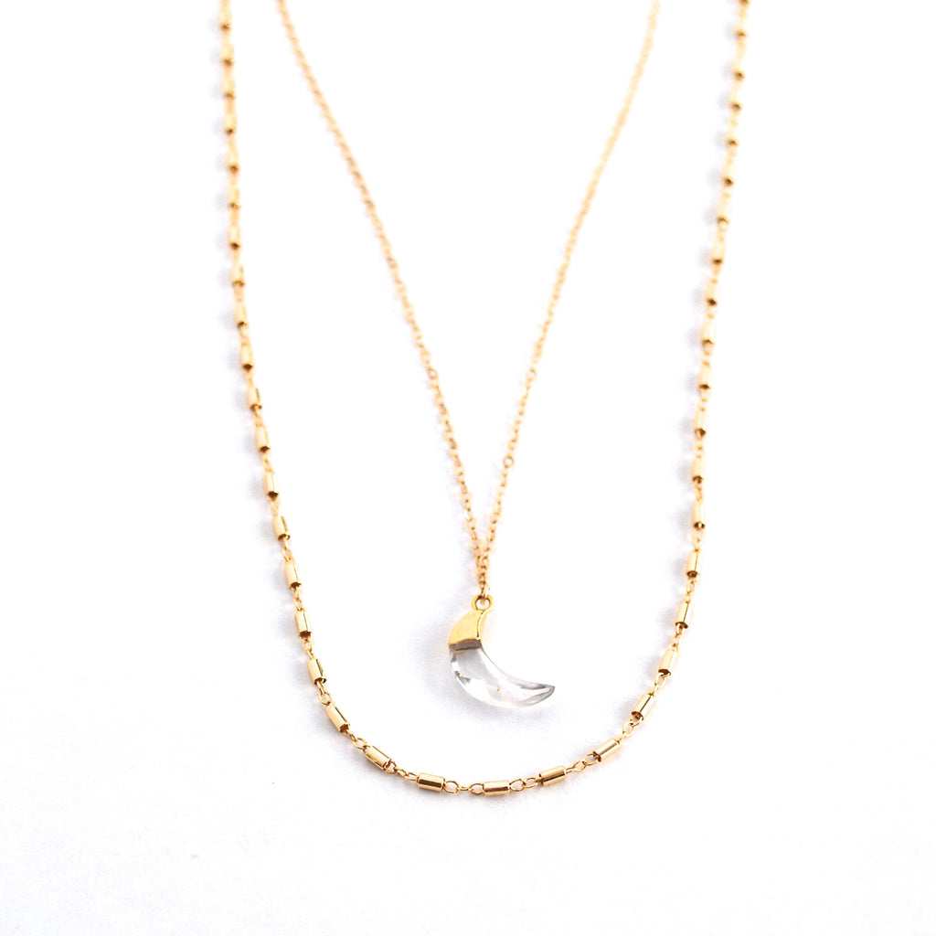 Solana Crystal Quartz Crescent Moon Necklace – Lavender Crush