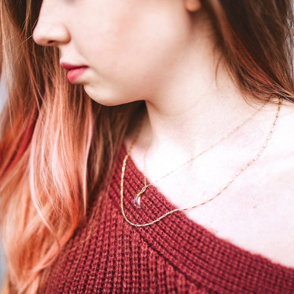 Solana Crystal Quartz Crescent Moon Necklace – Lavender Crush